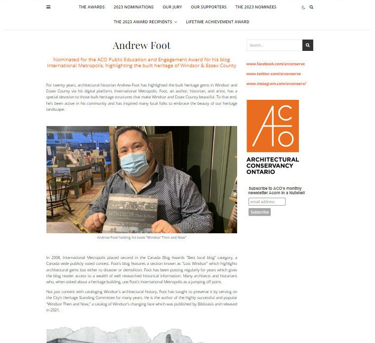 ACO Heritage Award Nomination – International Metropolis